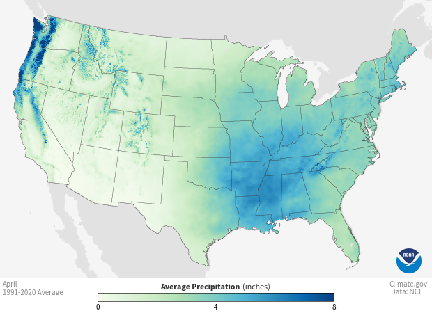 Precipitation - 1991-2020 Monthly Average | NOAA Climate.gov