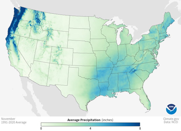 Precipitation - 1991-2020 Monthly Average | NOAA Climate.gov