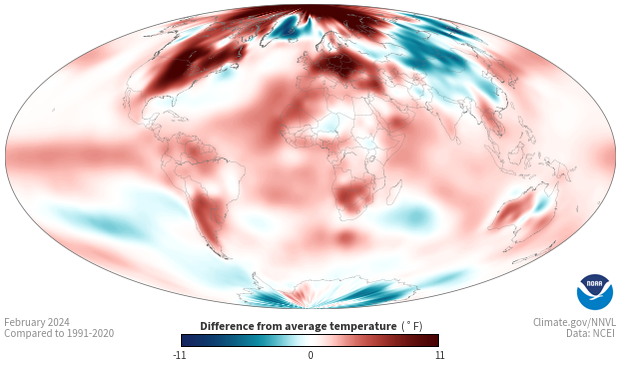 Temperature - Global Monthly, Difference from Average | NOAA Climate.gov
