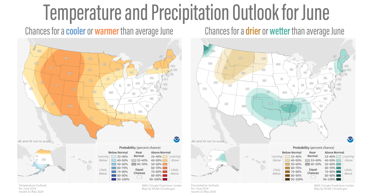 U.S. climate outlook for June 2024 | NOAA Climate.gov