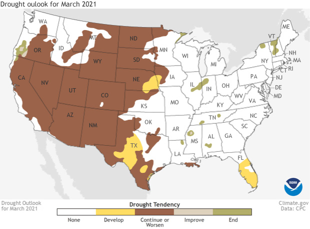 Images and Media: USDrought_outlook_March2021_620.jpg | NOAA Climate.gov